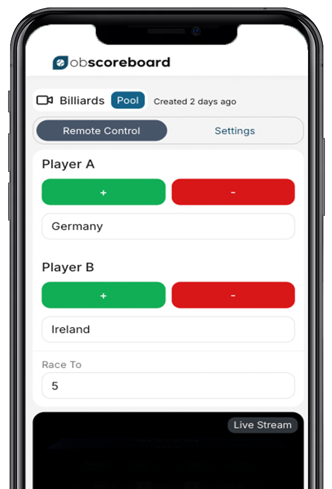 Professional Pool or Billards Scoreboard Overlay - OBScoreboard